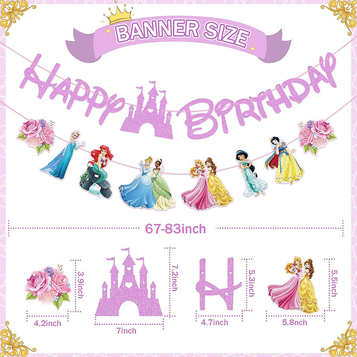 Pink Princess Birthday Banner for Girls, Princess Birthday Party Decoration For Girls Kids Birthday Party Baby Shower Decorations (Pink)