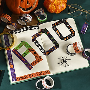 SANNIX 12 Rolls Halloween Washi Tape 15mm Wide Halloween Pumpkin Ghost Bat Masking Tape for DIY Crafts and Scrapbooking