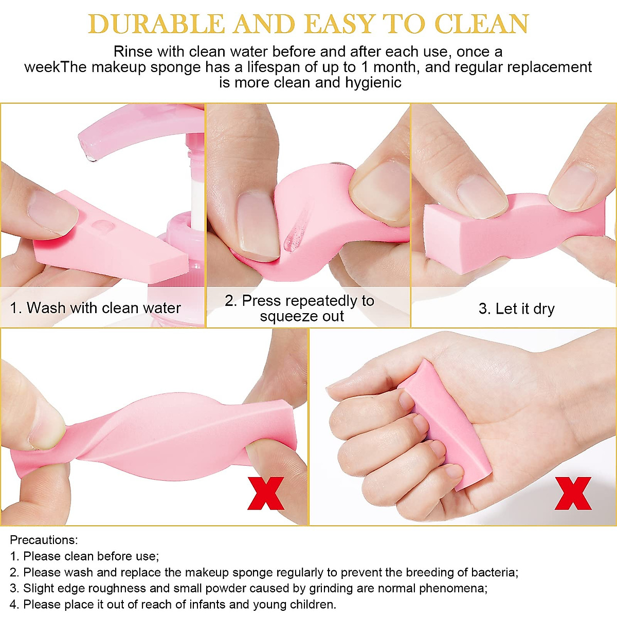 AUAUY 48 Pcs Makeup Sponge Wedge Shaped Blender, Mini Applicator Wedges, Non-Latex Cosmetic Puff, Cosmetic Wedges Beauty Blender Sponges, For Foundation Liquid Cream - Pink&Beige