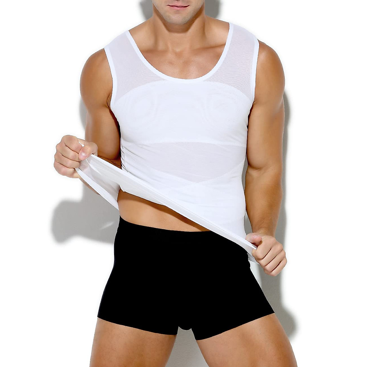 Arjen Kroos Men's Body Shaper Compression Mesh Tank Top Undershirts Shapewear,WHITE-ML4005,L