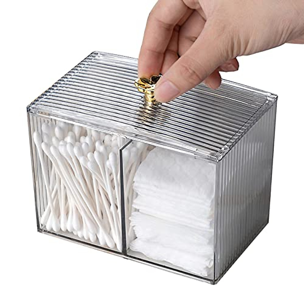 Acrylic Qtip Holder, Cotton Swab Holder Dispenser, Bathroom Jars with Lids Set for Cotton Ball, Cotton Swab, Cotton Round Pads, Floss, Vanity Organizers and Storage (#1)