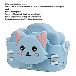Kids Cartoon Camera Toy, Multifunctional 2 Inch Screen High Definition Rechargeable 2MP Cute Kids Photo Video Camera for Gifts(Single Shot Blue)