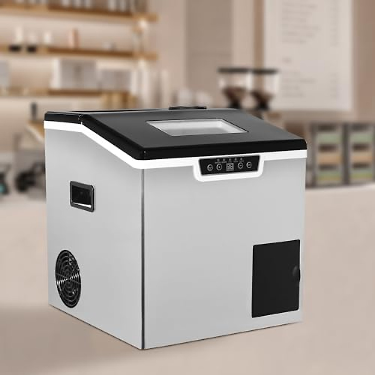 Porkke Square Ice Maker, Ice Crusher, Commercial Ice Maker, 150-180W Desktop Ice Maker, Freestanding Stainless Steel Ice Maker for Milk Tea Shops, Coffee Shops, Offices