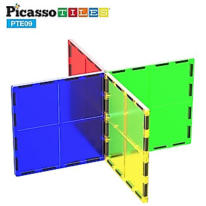 PicassoTiles Magnetic Building Block Large Square Shape Magnet Tiles Construction Toy STEM Learning Kit Educational Playset Playboard Pretend Play Stacking Blocks Child Brain Development PTE09