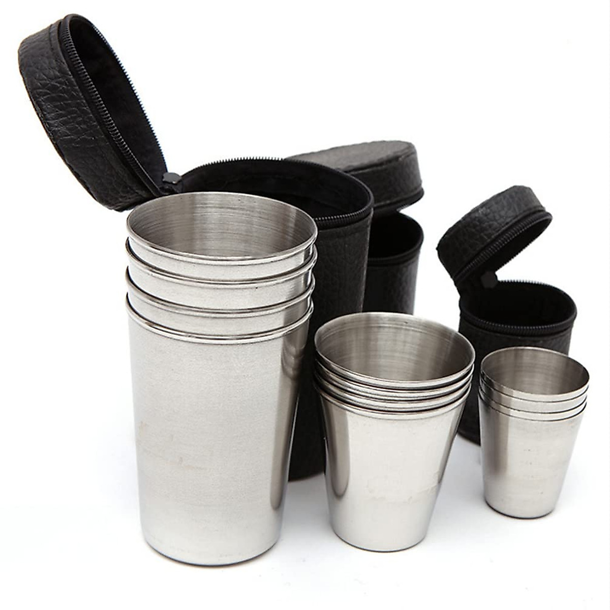 BESPORTBLE Stainless Steel Shot Cups Tumbler: 1 Set Metal Shooters with Leather Carrying Case for Whiskey Liquor Drinking Vessel Sauce Cups Dipping Bowls for BBQ Kitchen Camping Travel