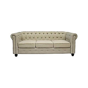 BOWERY HILL 17" Modern Linen Fabric Upholstered Button Tufted Sofa in Beige
