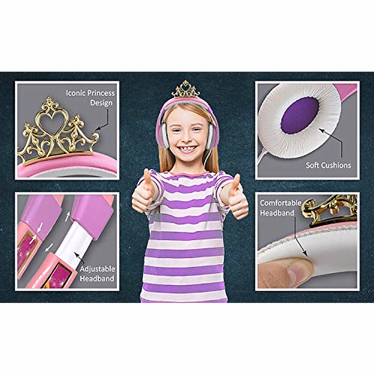 Disney Princess Kids Headphones For Kids Adjustable Stereo Tangle-Free 3.5Mm Jack Wired Cord Over Ear Headset For Children Parental Volume Control Kid Friendly Safe (Frustration Free Packaging), DP-140.EXv6, Pink