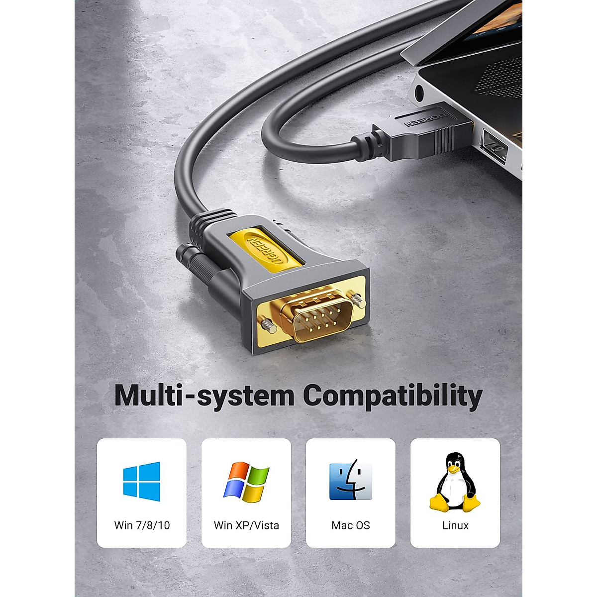UGREEN 6ft USB to Serial Adapter, Serial to USB Adapter DB9 Male 9 Pin with PL2303 Chipset, PVC jacket, RS232 to USB Cable for Windows 11 10 8.1 8 7 XP Vista, Mac OS, Linux