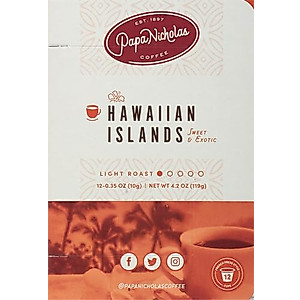 Papanicholas Coffee Single Serve Coffee Cups, Fits Keurig K Cup Brewers, Coffee Pods Hawaiian Islands Blend,12 Ounce