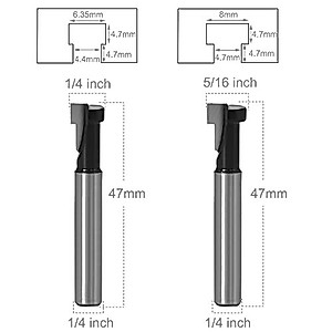 Saipe 5pcs T-Slot Cutter Router Bit 1/4 Inch Shank Keyhole Router Bit Set with 1/4 & 5/16 & 3/8 & 1/2 & 9/16 Inch Blade Diameter for Wood Hex Bolt T-Track Slotting Wood Milling Cutter