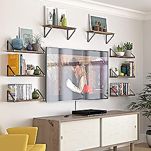 brightmaison BGT Mino Floating Shelves, 17" Book Shelves for Living Room Decor, Bathroom Organizer, Kitchen, Bedroom, Burnt Finish Set of 8