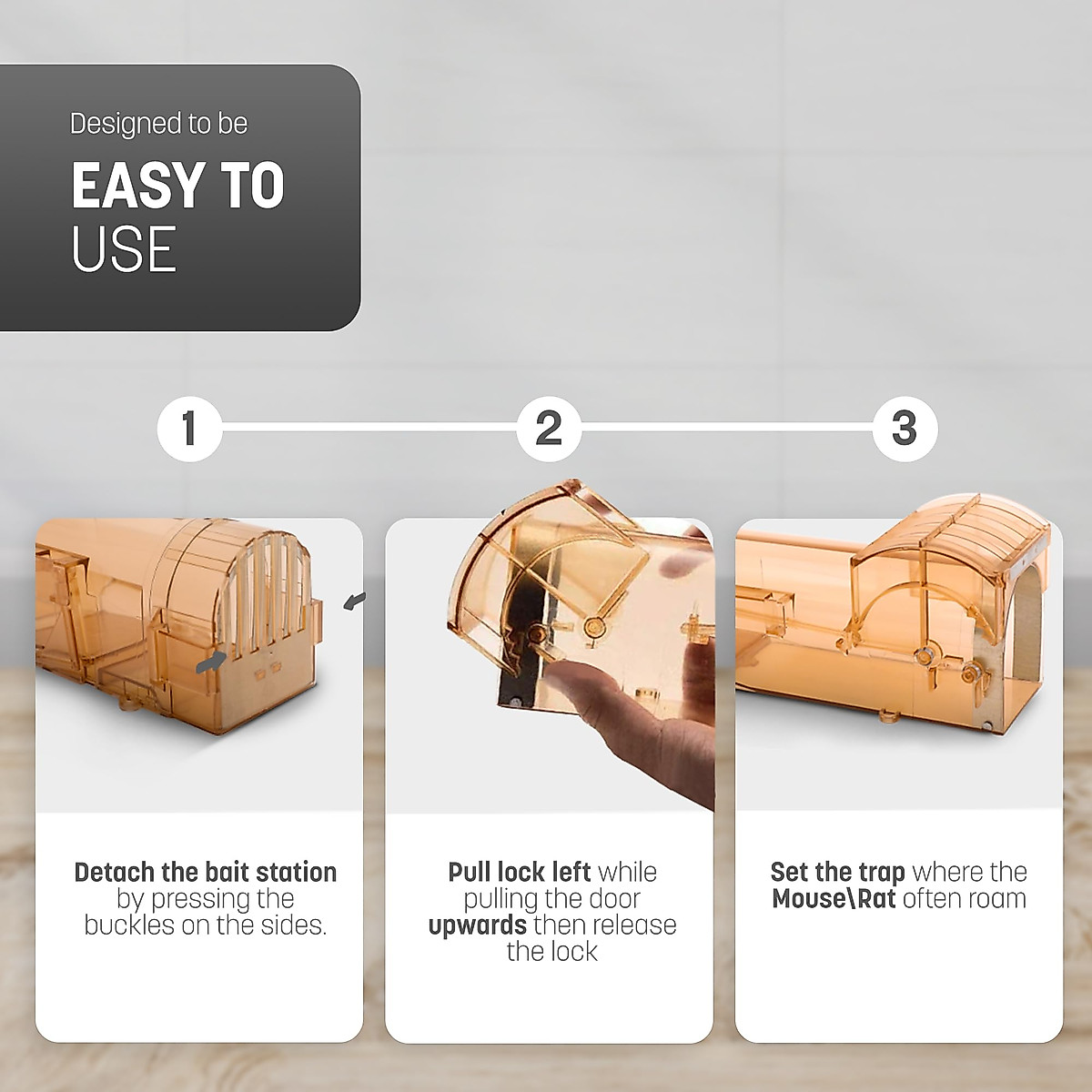 KEPLIN Humane Mouse Trap 1pk - No Kill Mice Traps, Pets and Children Friendly, Catch and Release Animal, Rodent and Chipmunk Trap, Indoor / Outdoor - Brown