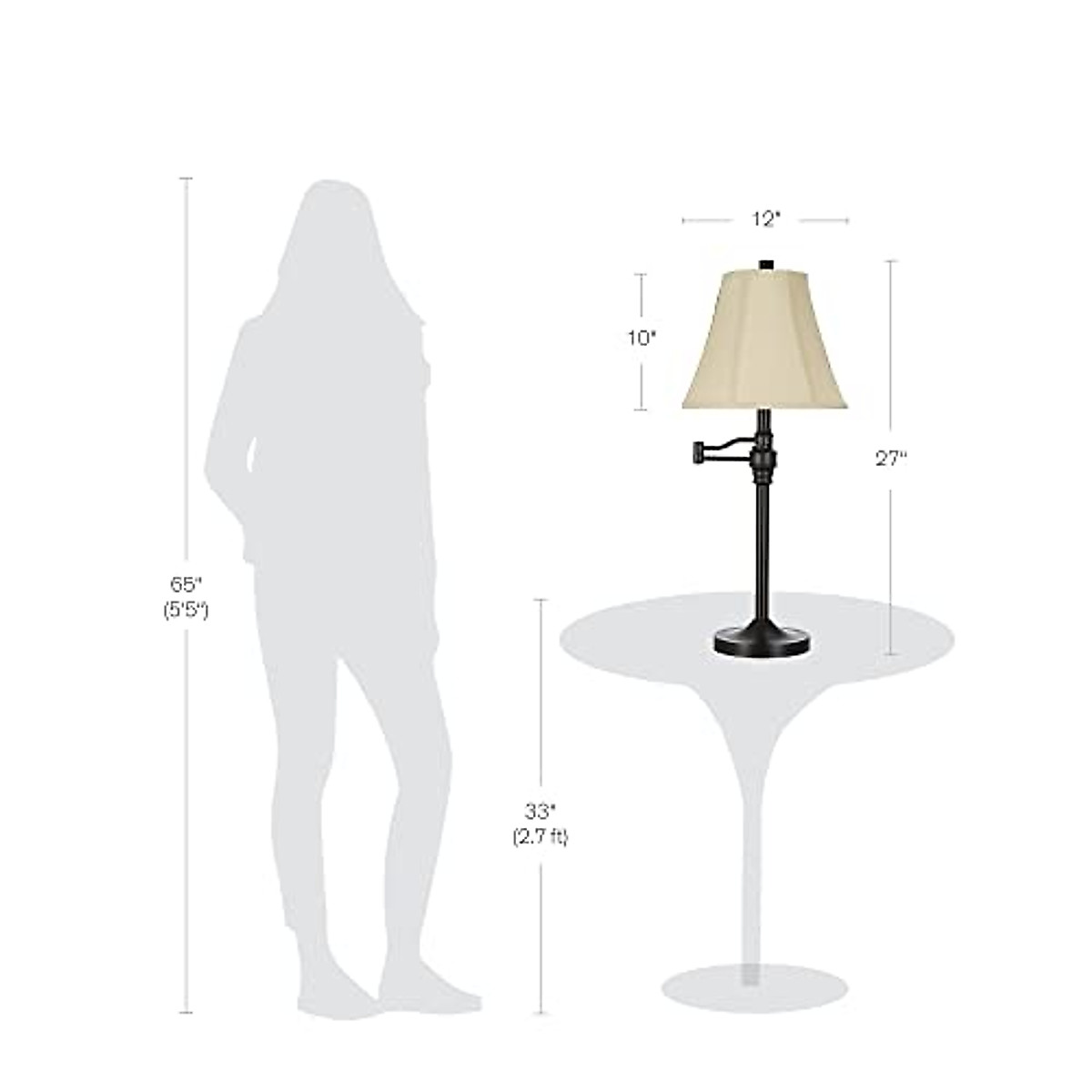 Catalina Lighting Transitional 2-Way Metal Adjustable Swing Arm Desk Table Lamp with Linen Shade, 28", Bronze