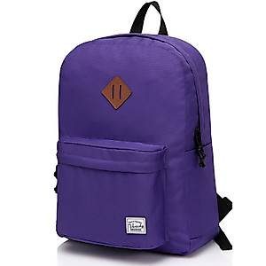 VASCHY Lightweight Backpack for School, Classic Basic Water Resistant Casual Daypack for Travel with Bottle Side Pockets (Purple)