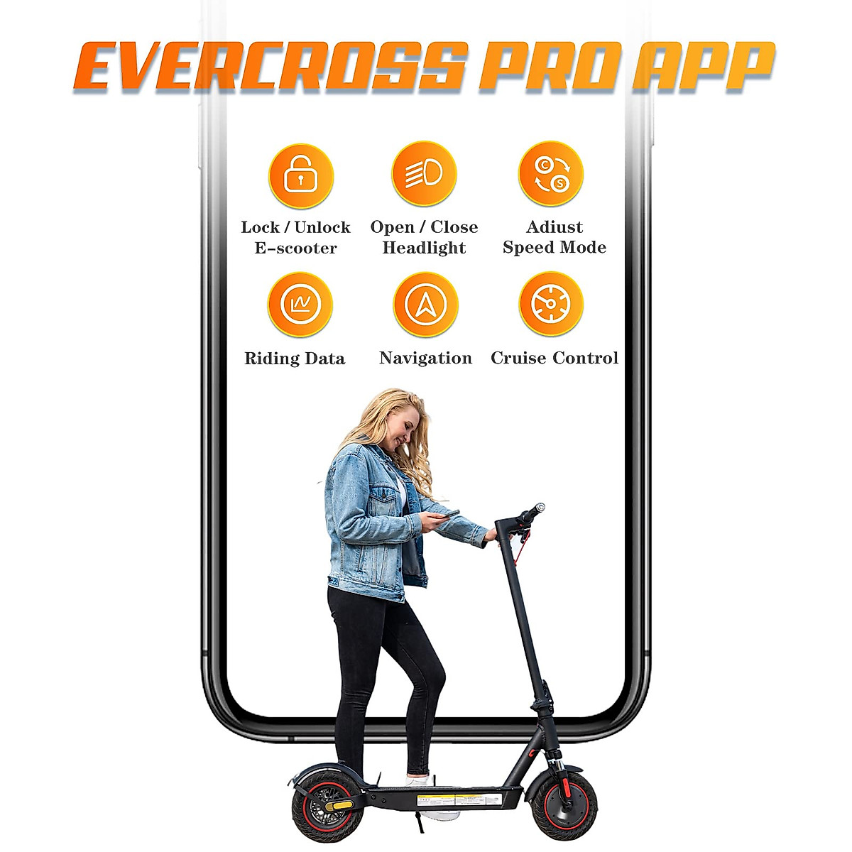 EVERCROSS EV10K PRO App-Enabled Electric Scooter, Scooter Adults with 500W Motor, Up to 19 MPH & 22 Miles E-Scooter, Lightweight Folding for 10'' Honeycomb Tires