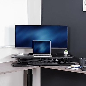 VIVO Extra Wide 38 inch Corner Desk Converter, K Series, Height Adjustable Sit to Stand Riser, Dual Monitor and Laptop Workstation with Wide Keyboard Tray, Black, DESK-V000KL