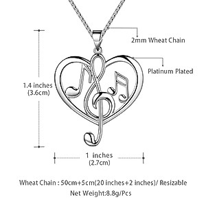 beautlace Women's Musical Note Necklace Silver Plated Love Heart Treble Clef Music Note Pendant Jewelry Gifts for Music Lover KP0057W