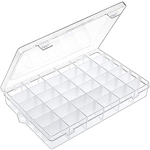 OUTUXED 36 Grids Clear Plastic Organizer Box with Adjustable Compartment Dividers, Jewlery Storage Bead Organizer Rock Collection Box for Fishing Tackles Washi Tapes Threads