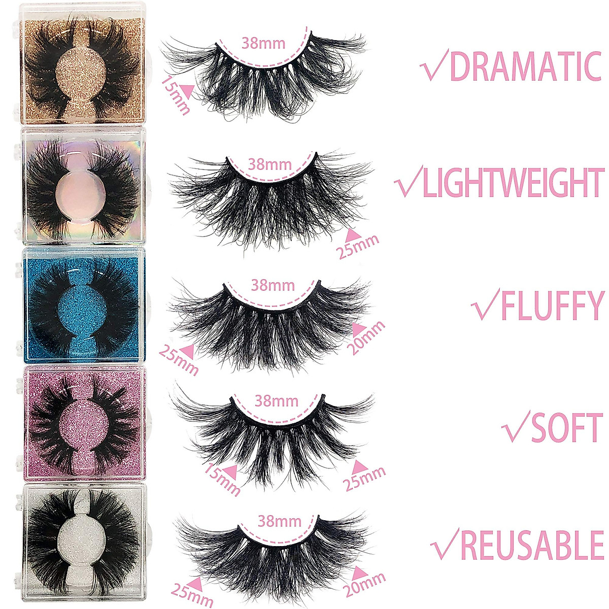 25MM Mink Eyelashes Wholesale Ninglash 10 Pack False Eyelashes, Christmas Gifts for Women Dramatic Real Mink EyeLashes, Thick HandMade Full Strip Lashes, Crueltyl Free Fluffy Lash, 3D Mink Lashes Bulk