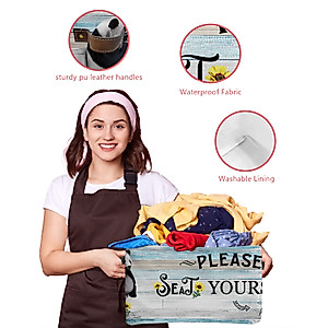 Storage Bins Cubes Waterproof Cloth Storage Basket, Panda Sitting on Toilet Sunflower Foldable Storage Bags for Shelf Closet Clothes Storage Organizers with Handles 15x11x9.5 in Please Seat Rural Wood