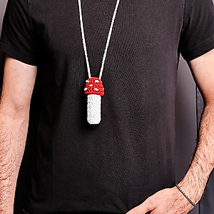 Crochet Mushroom Pouch, Handmade Mushroom Pouch Chapstick Holder – Festival Pouch Necklace – Crochet Handmade Case Pendant, Lanyard for Lip Balm (Red)