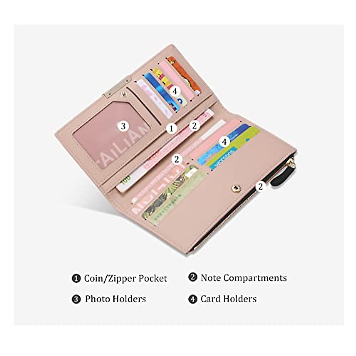 Mokoze Women'S Zipper Magnetic Closure Wallet Clutch Bag Storage Bag Long Bi-Fold With Change Pocket Small Women'S Walle（Black）