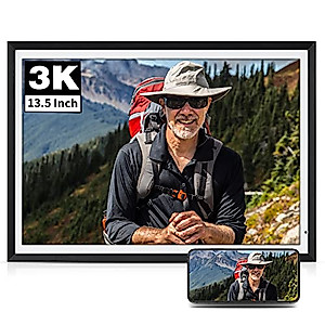 BSIMB 13.5-Inch 32GB 3K Digital Photo Frame Dual Band Wi-Fi, Smart Digital Picture Frame, Light Sensor, Send Photos & Videos via App/Email Instantly, Wall Mountable, Gift for Grandparents