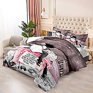 LUVIVIHOME Black Girl Magic Comforter Set for Women, Pink King Size Comforter, African Girl Bedding Sets, Eiffel Tower Beach Romantic Paris Bedroom Decor for Teen Girls, 1 Quilt and 2 Pillowcases