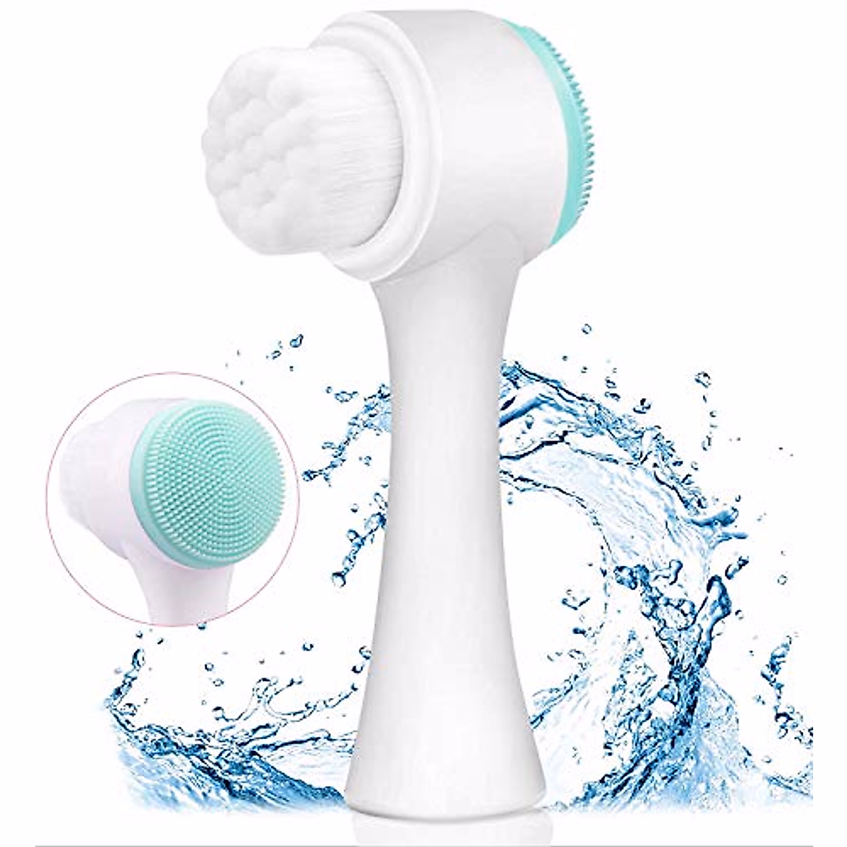 Manual Facial Cleansing Brush, 2-in-1 Skin Care face Brush, Silicone Facial Scrubber Manual Dual Face Wash Brush for Deep Pore Exfoliation Massaging (Blue)