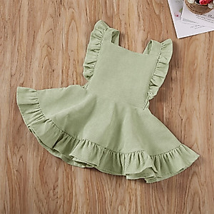Piacakece Baby Girls Corduroy Suspender Skirt Toddler Girl Ruffled Sleeveless Strap Overalls Skirt Tutu Dress Clothes (A-Green, 6-12 Months)