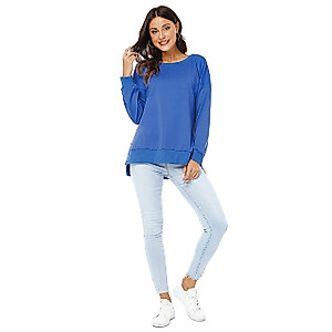 VIISHOW Women’s Sporty Sweatshirt Crew Neck Long Sleeves Pullover Ribbed Cuffs Hems Pullover Tops,Royal Blue,2X-Large
