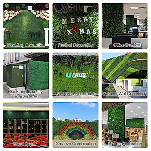 ULAND Artificial Grass Wall Panels, 12pcs 20"x20" Boxwood Hedges Mats, Greenery Backdrop Garden Privacy Screen Fence