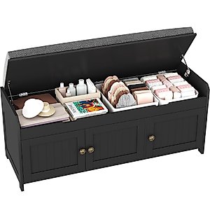 HOMEFORT 41.3" Shoe Bench with Lift Top Storage, Entryway Storage Bench with Cushioned Seat, Wooden End of Bed Bench, Shoe Cabinet Bench with Hidden Storage Space, for Bedroom, Hallway(Black)