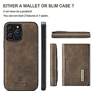 SZHAIYU 2 in 1 Detachable Back Cover Compatible with iPhone 13 Pro Max Wallet Case with Card Holder Leather Pocket Slim Phone Cases 6.7'' (Coffee)