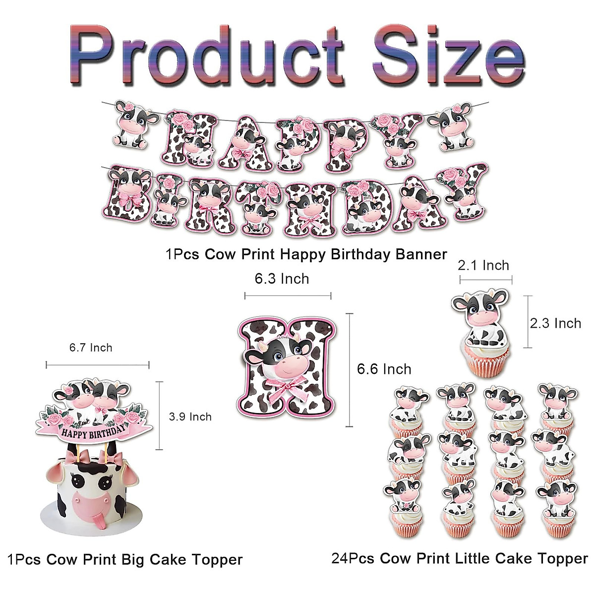 BenTin 93Pcs Cow Birthday Party Decoration, Cow Print Party Supplies, Farm Animal Happy Birthday Party Supplies, Include Cow Print Banner, Cake Topper, Balloons, Sticker, Table Cloth, For Cow Theme