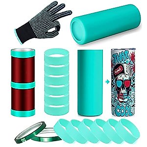 Silicone Bands for Sublimation Tumbler for 20 OZ Skinny Blanks Cups, Silicone Sleeve Kit with Heat Resistant Gloves, Transfer Tapes for Tumbler Heat Press Parts Accessories, Shrink Wraps in Oven