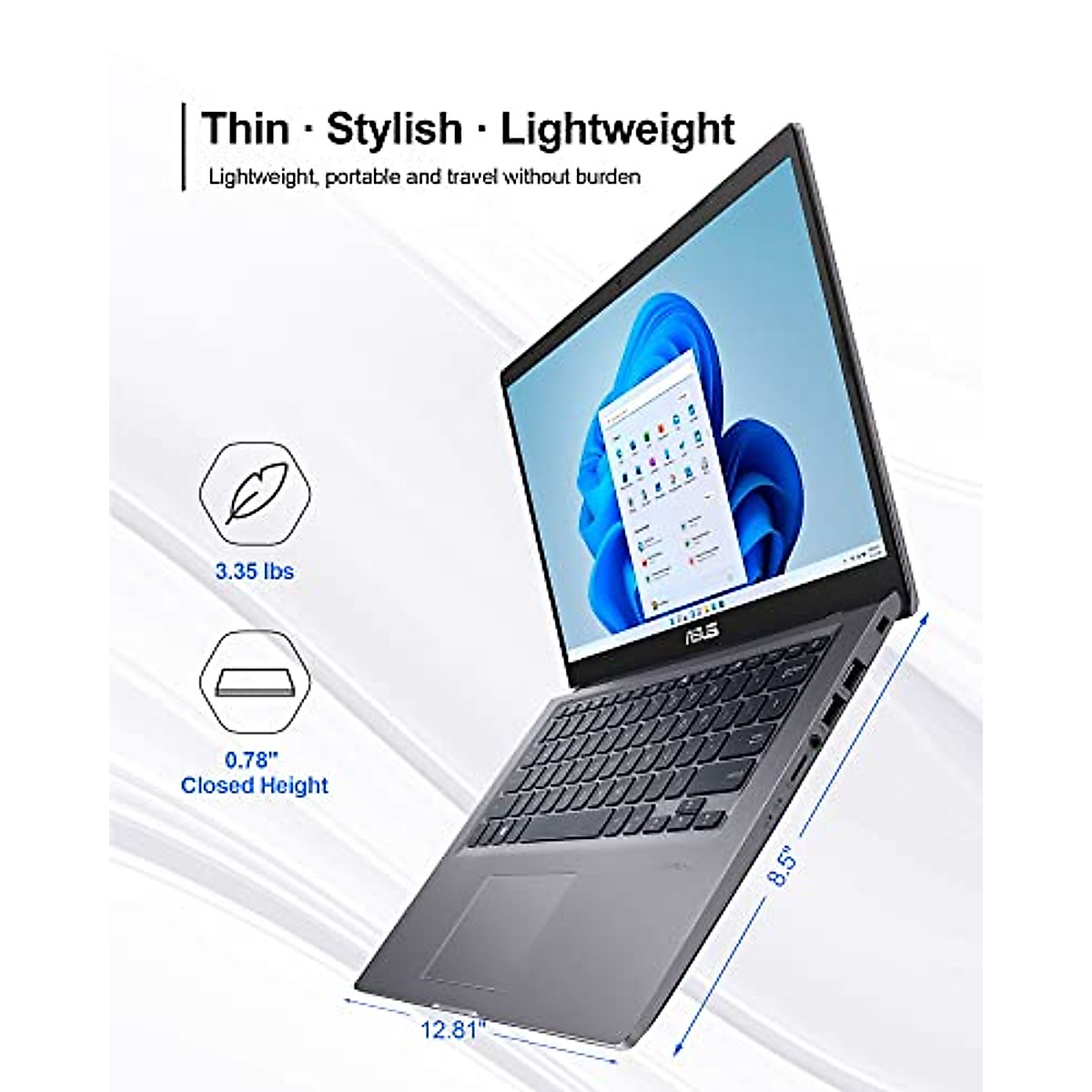 ASUS 2023 Newest Vivobook 14 Laptop, 14" HD Display, 12GB RAM, 512GB PCIe SSD, AMD Ryzen 3 3250U Processor, Up to 3.5GHz, HDMI, Windows 11 in S Mode, Light and Thin, Grey