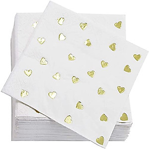 Valentine's Paper Napkins for Party Supplies (White, Gold Foil, 5 In, 50 Pack)