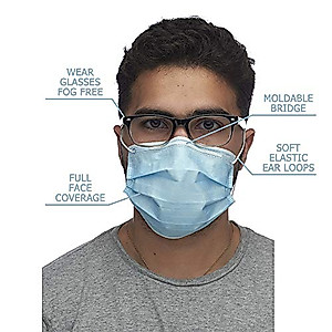 Disposable Face Masks, 3Ply with Adjustable Elastic Earloop, Comfortable Fitting & Easy Breathing, 50 Pcs
