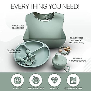 Baby Feeding Set Silicone Baby Bib Baby Plate Bowl Spoon Fork Divided Plate Baby Teether Baby Led Weaning Baby Gift Set