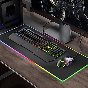 Havit Mechanical Keyboard and Mouse Combo RGB Gaming 104 Keys Blue Switches Wired USB Keyboards with Detachable Wrist Rest, Programmable Mouse, RGB Large Gaming Mouse Pad for PC Gamer Computer Desktop