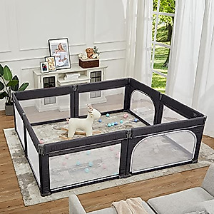 Albott Baby Playpen-Foldable Playpen for Babies and Toddlers 89x89 in Portable Baby Fence, Baby Play Yards(Dark Grey)