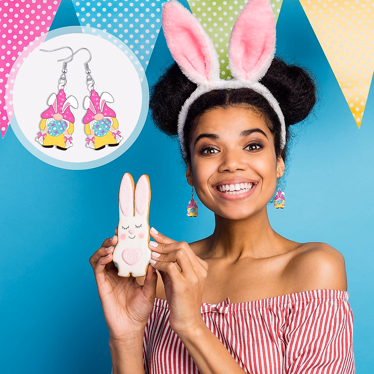 8 Pairs Gnome Earrings for Women Gnome Jewelry Gift Women's Drop and Dangle Earrings for Easter Mother's Day Summer Valentine's Day Christmas New Year(Vivid Style)