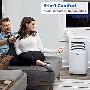 Midea 8,000 BTU ASHRAE (5,300 BTU SACC) Portable Air Conditioner, Cools up to 175 Sq. Ft., with Dehumidifier & Fan mode, Easy- to-use Remote Control & Window Installation Kit Included