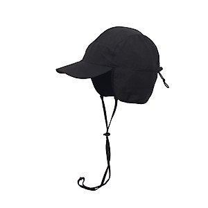 Winter Baseball Earflap Cap with Detachable Windproof Strap Fleece Inside Cap Water Repellency Outdoor Cap Adult (Black)