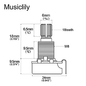 Musiclily Guitar Mini Size Pots B500K Split Knurled Long Split 18mm Shaft Linear Taper Potentiometers for Stratocaster and Telecaster Guitar Bass Parts(Pack of 2)