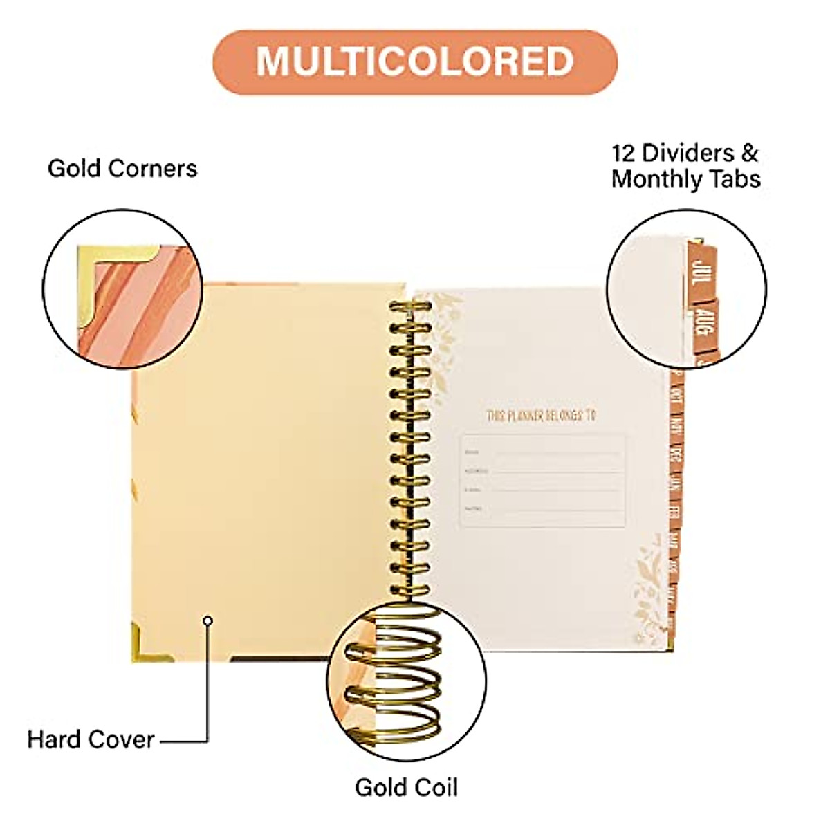The Level Up Planner 2022-2023 Academic Year Monthly & Weekly Planner With Holiday List And To-Do-list Personal Goal Setter Diary With Golden Metallic Corners-14.8x21 cm