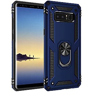Military Grade Drop Impact for Samsung Galaxy Note 8 Case 360 Metal Rotating Ring Kickstand Holder Built-in Magnetic Car Mount Armor Shockproof Cover for Galaxy Note 8 Protection Case (Blue)