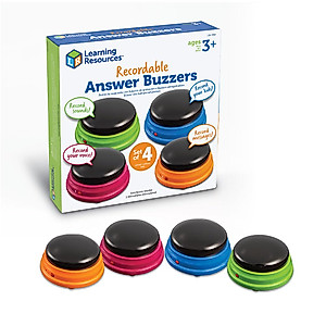 Learning Resources Recordable Answer Buzzers - Set of 4, Ages 3+ | Pre-K Personalized Sound Buzzers, Recordable Buttons, Game Show Buzzers, Perfect for Family Game and Trivia Nights