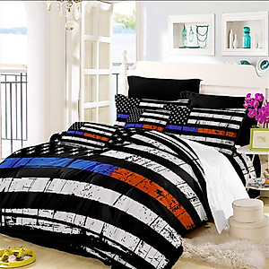 Oliven American Flag Quilt Cover Queen Size Valor Patriot Theme Digital Duvet Cover 3 Piece Bedding Set,Black White Gray